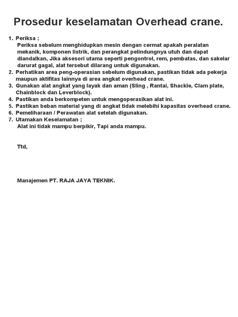 Prosedur Keselamatan Overhead Crane | PDF
