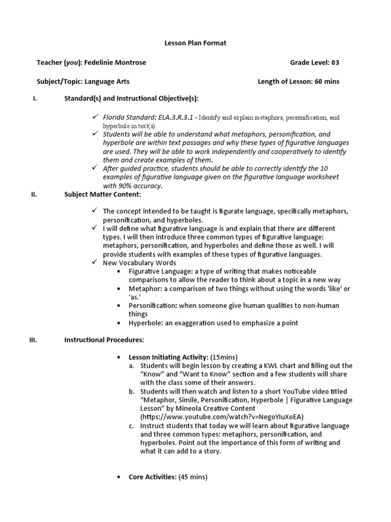 Lesson Plan Major Assignment | PDF