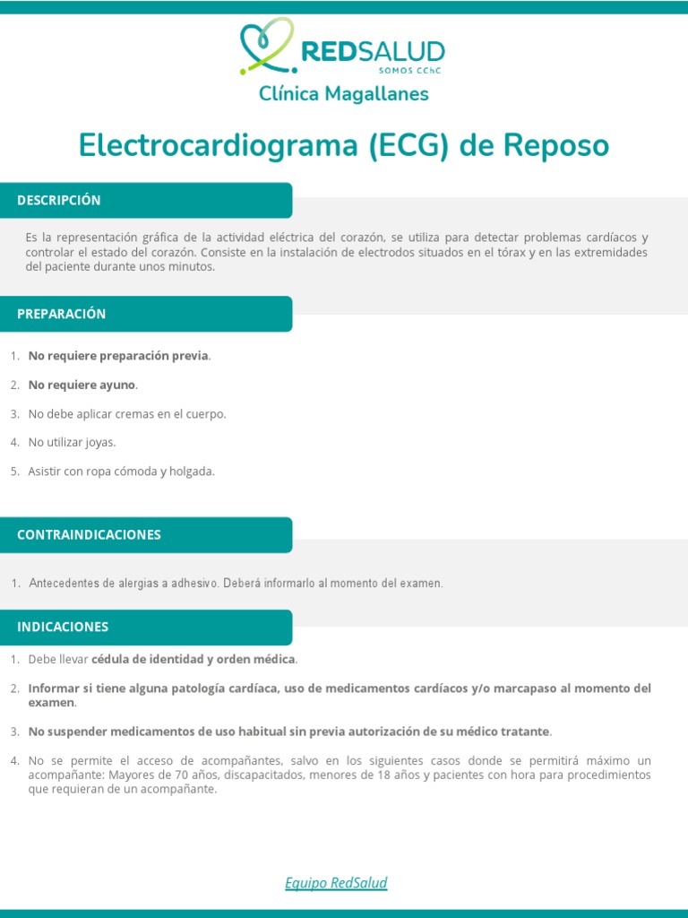 Electrocardiograma (ECG) de Reposo: Clínica Magallanes | PDF