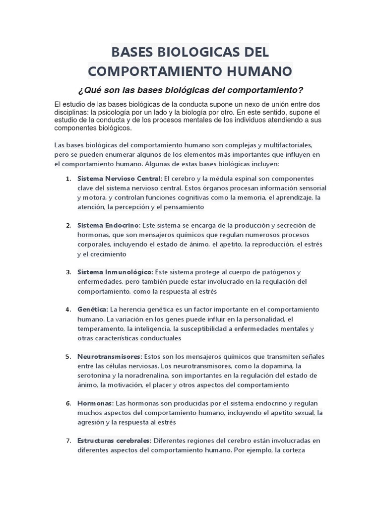 Las Bases Biológicas Del Comportamiento Humano Pdf Cerebro