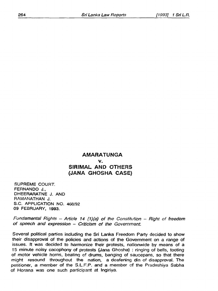 029 SLLR SLLR 1993 1 AMARATUNGA v. SIRIMAL AND OTHERS JANA GHOSHA CASE ...
