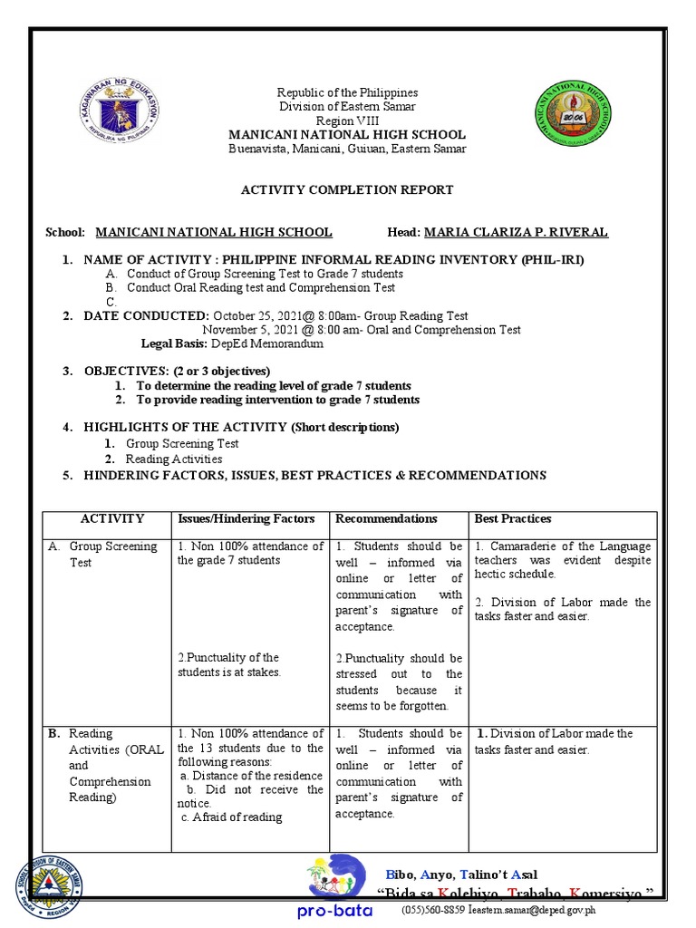 Activity Completion Report | Download Free PDF | Cognitive Science ...