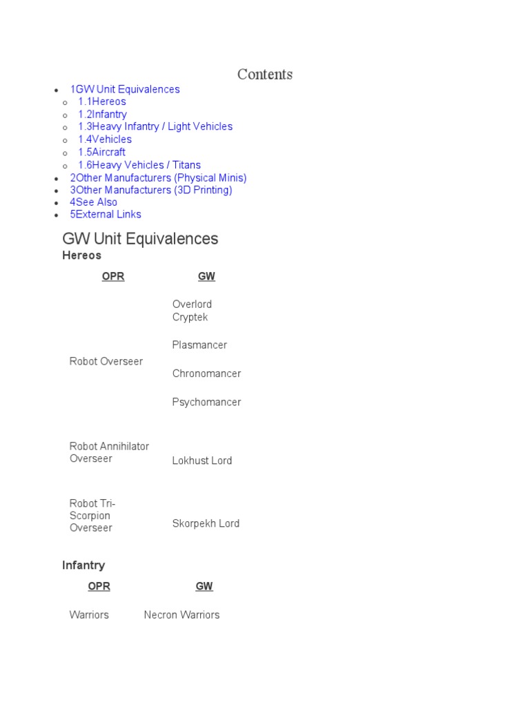 OPR-GW Unit Equivalences | PDF | Tanks | Military Science