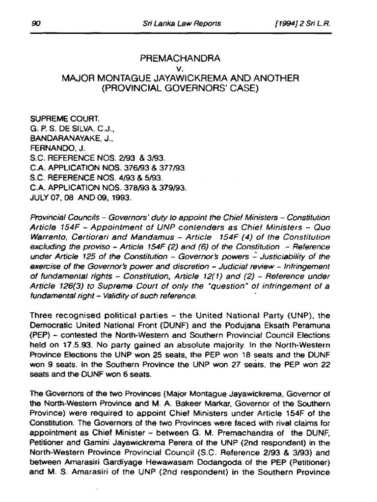 006 SLLR SLLR 1994 V2 Premachandra v. Major Montague Jayawicjrema and ...