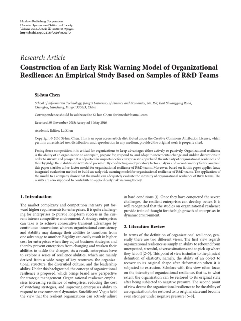 Construction of An Early Risk Warning Model of Organizational ...