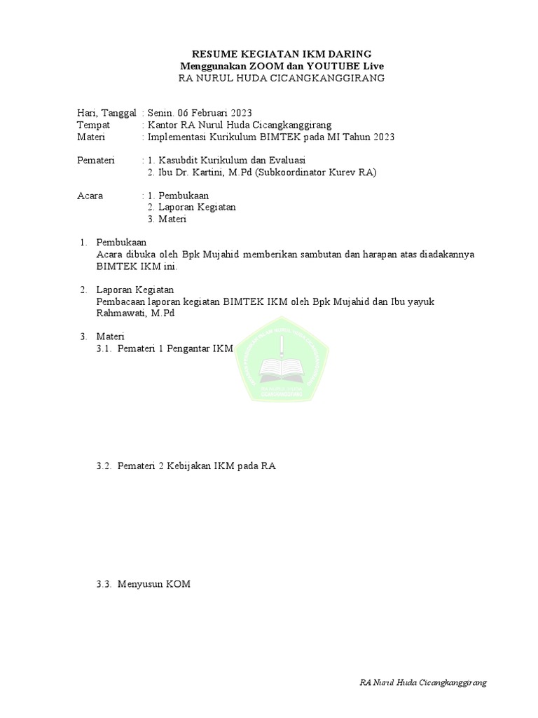 Resume Kegiatan BIMTEK IKM 2023 | PDF