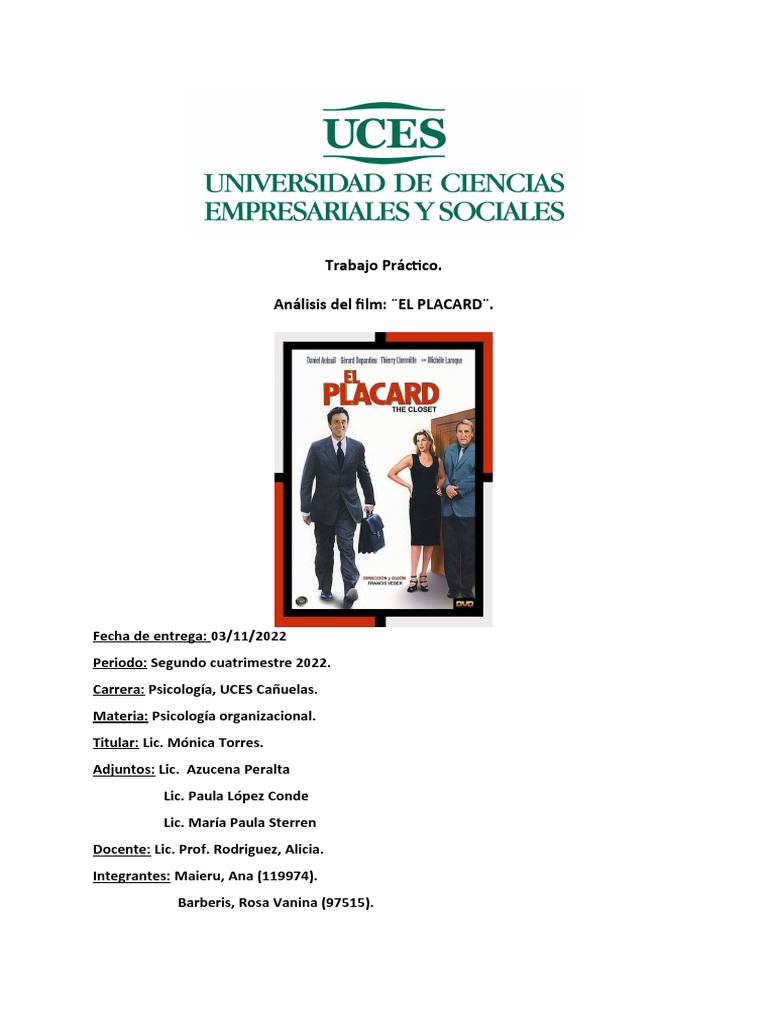 El Placard - 1 Trabajo Practico | PDF | Comunicación | Liderazgo