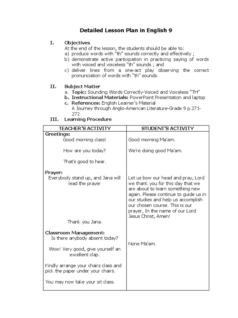 Pronouncing with Precision: A Detailed Lesson Plan on Teaching the ...