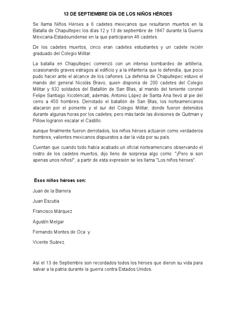 13 de septiembre: Niños Héroes de Chapultepec | PDF