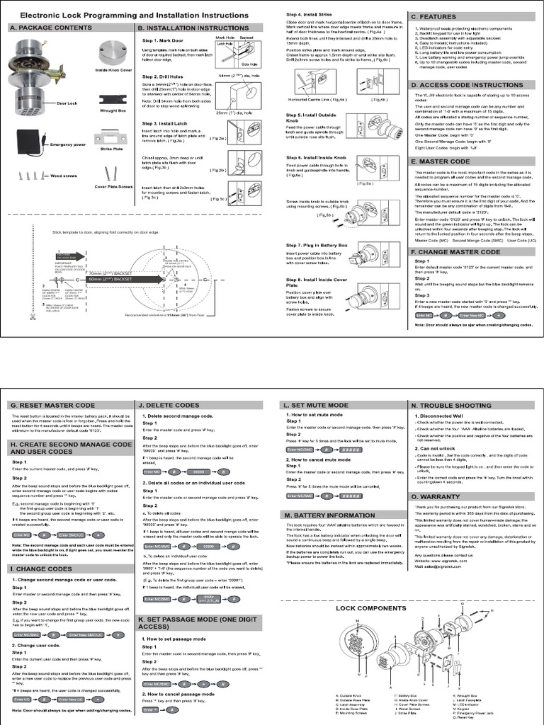 YL-99 Electronic Door Knob User Manual | PDF