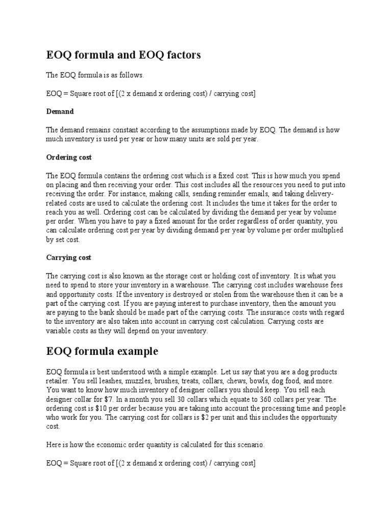 EOQ Formula and EOQ Factors | PDF | Inventory | Demand