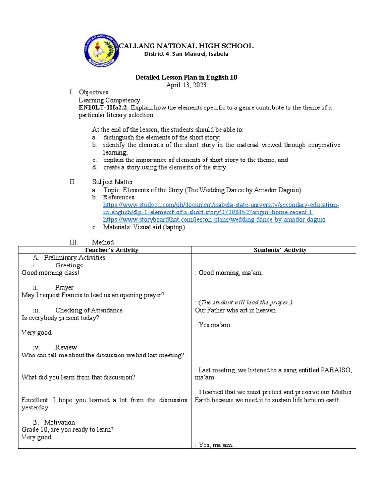 Final Demo LP Elements of The Story | PDF | Plot (Narrative) | Grammar
