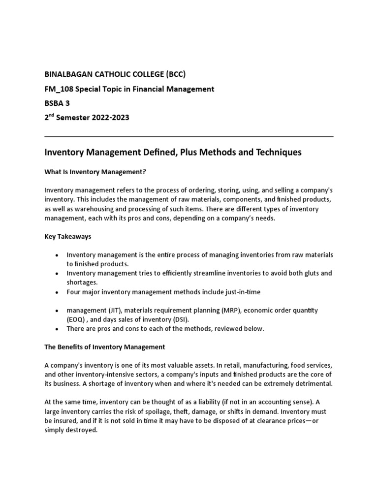 Inventory Management Essentials | PDF | Inventory | Lean Manufacturing