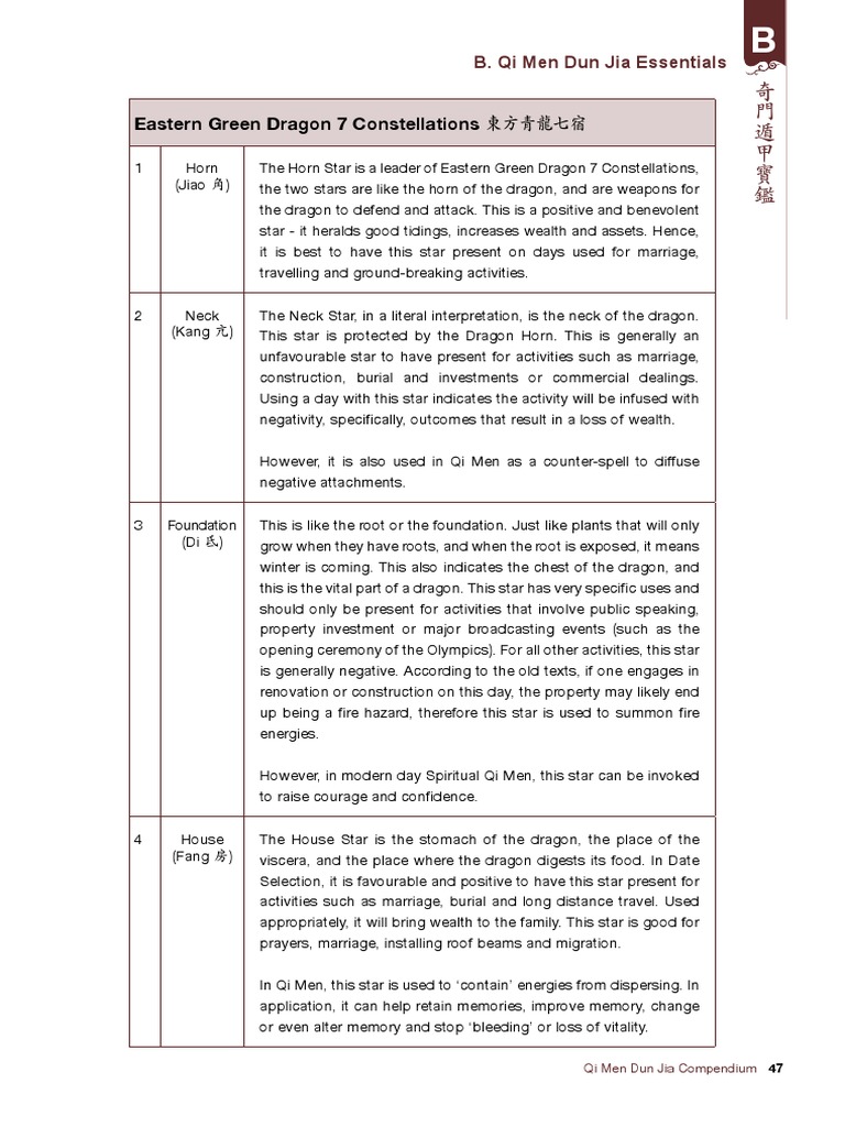 Eastern Green Dragon 7 Constellations 東方青龍七宿: B. Qi Men Dun Jia Essentials | Download Free PDF ...