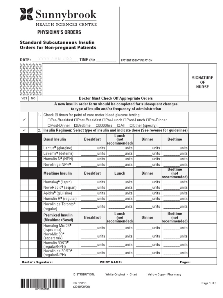 Sunnybrook Insulin Orders | PDF