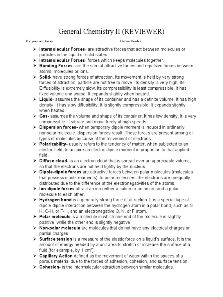 General Chemistry 2 (Reviewer) | PDF | Reaction Rate | Intermolecular Force