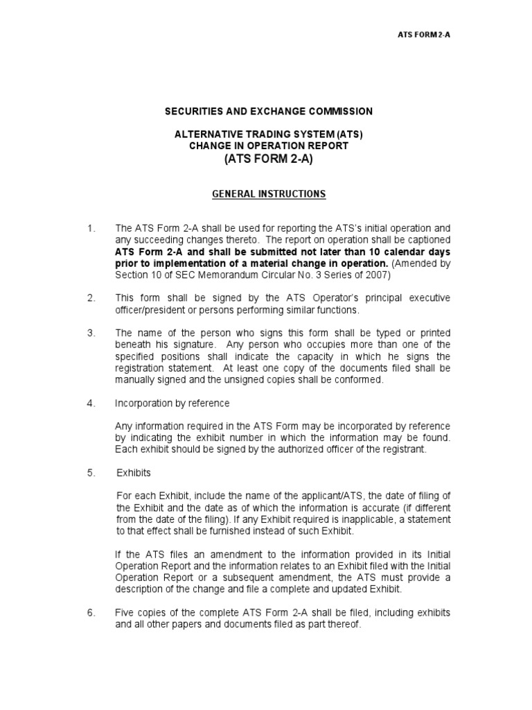ATS Form 2-A Change Report Guidelines | PDF | Securities (Finance ...