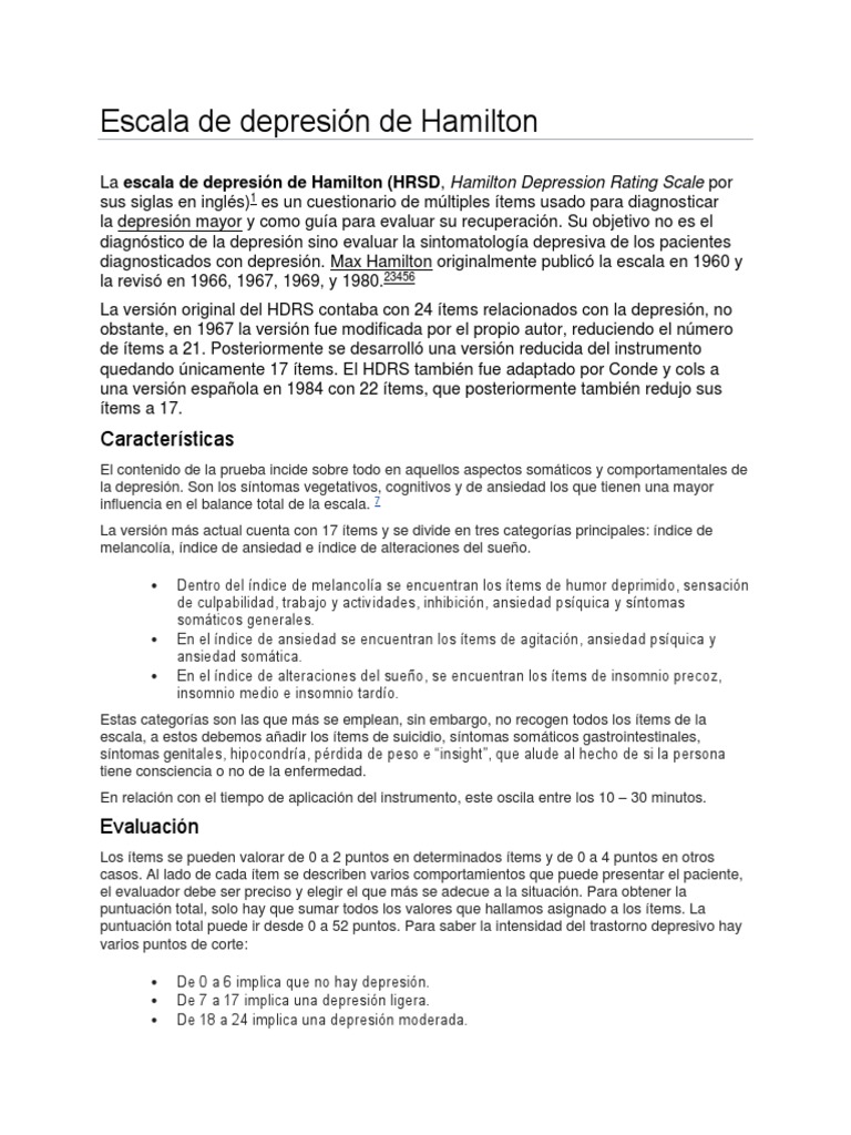 Escala de Depresión de Hamilton: Características | PDF | Salud mental ...