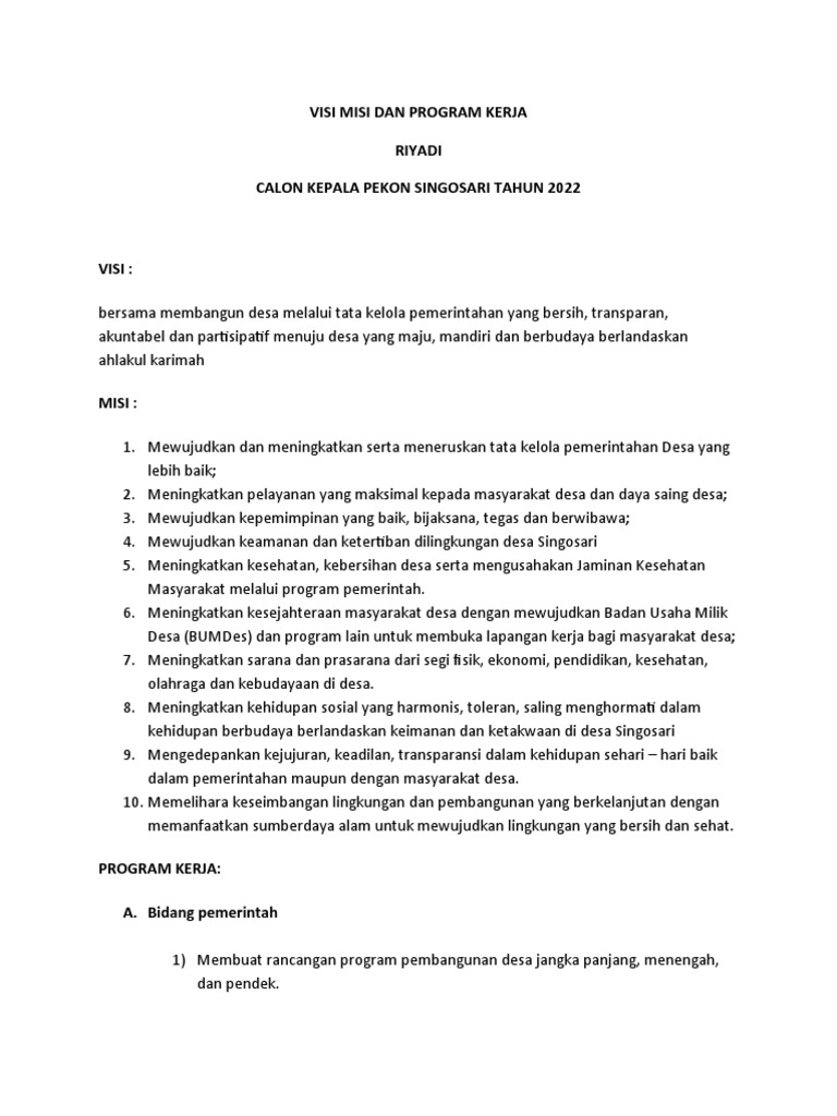 Visi Misi Dan Program Kerja | PDF