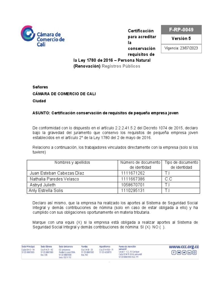 Formulario de La Camara de Comercio | PDF | Gobierno