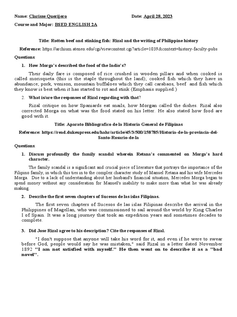 Morga's Views on Filipino Daily Food | PDF