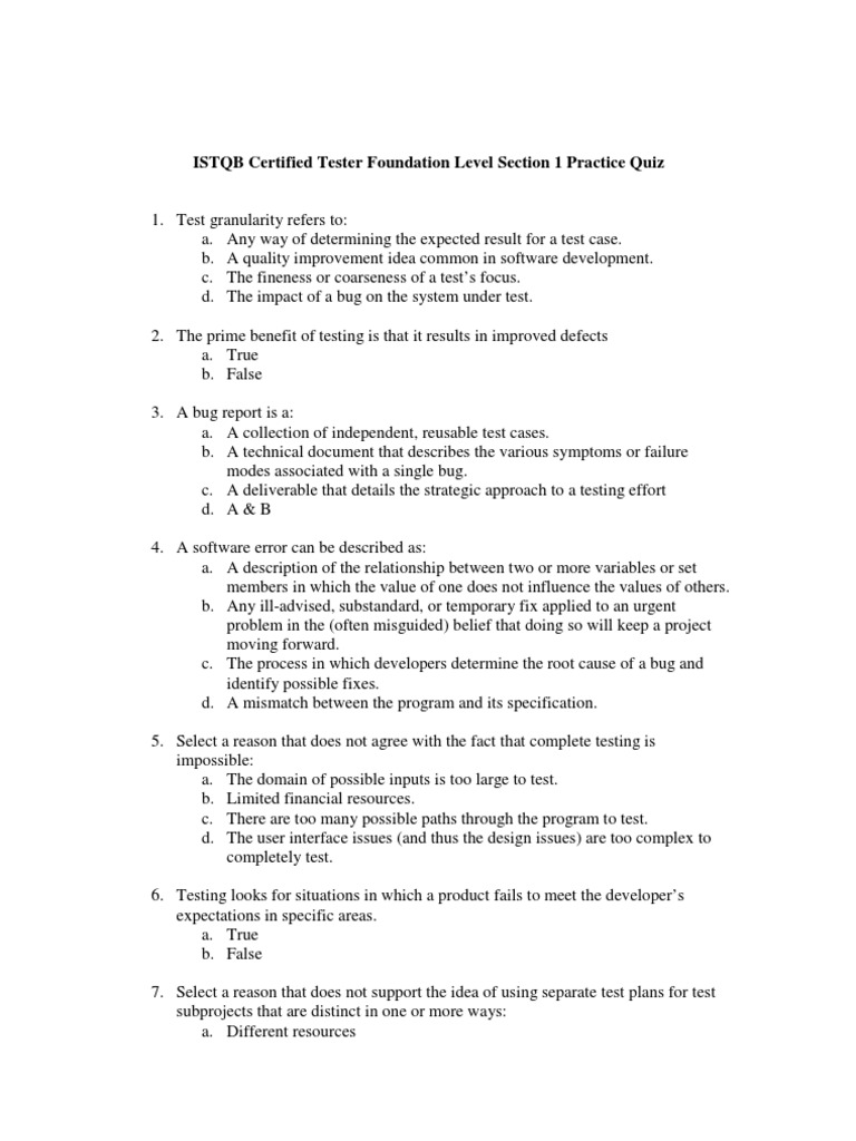 ISTQB CTFL Practice Quiz Questions | PDF