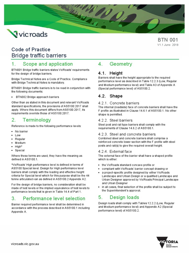 VicRoads Code: Bridge Traffic Barriers | PDF | Bridge | Concrete