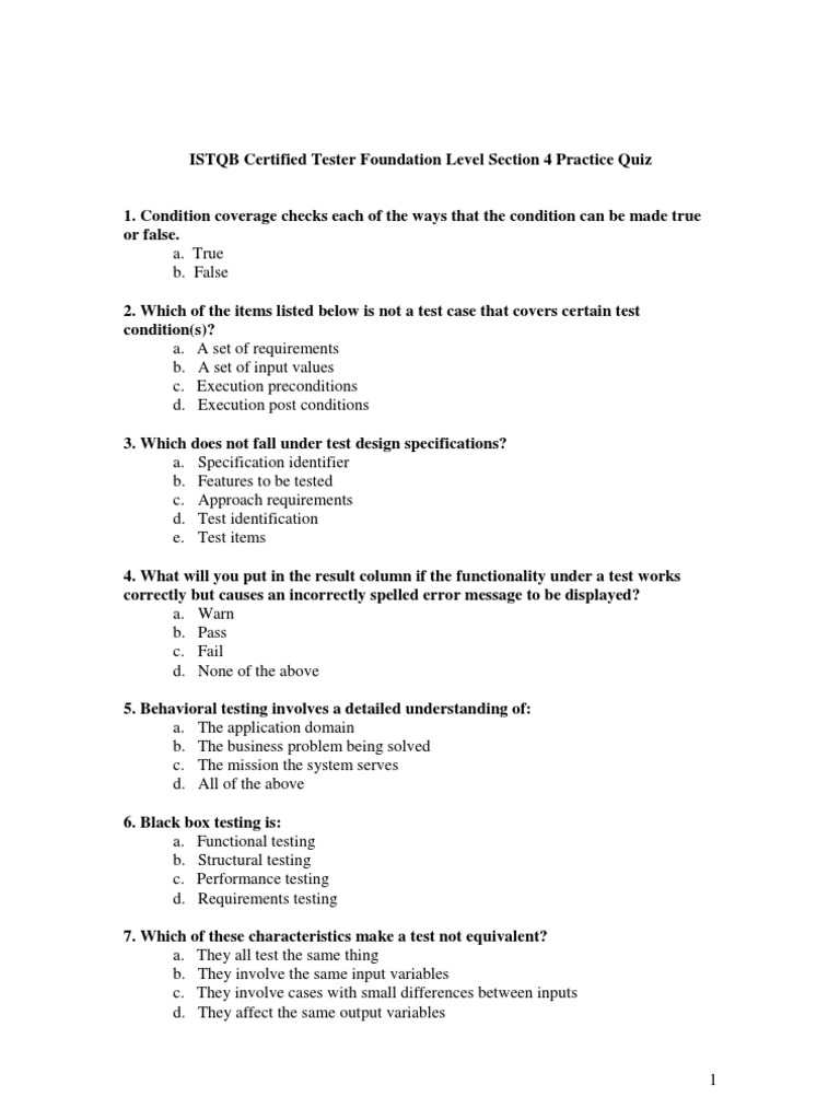 Istqb Ctfl Section 4 Practice Quiz Pdf Software Testing Systems 7313