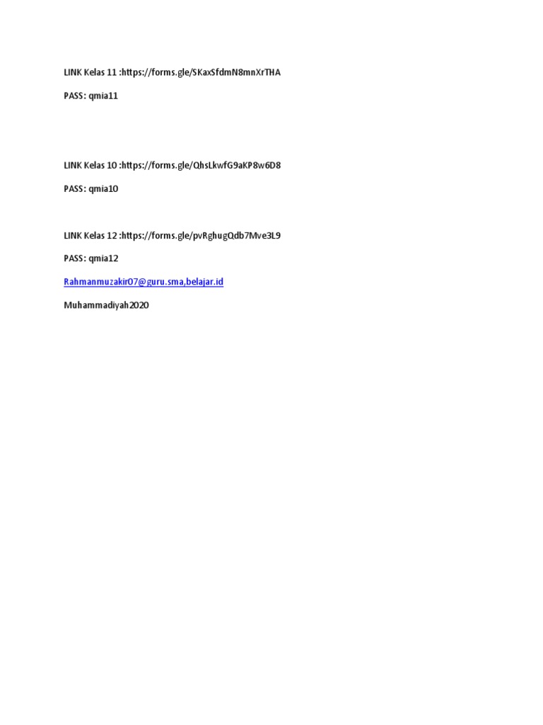 Link Kelas 11:Https://Forms - Gle/Skaxsfdmn8Mnxrtha Pass: Qmia11 | PDF