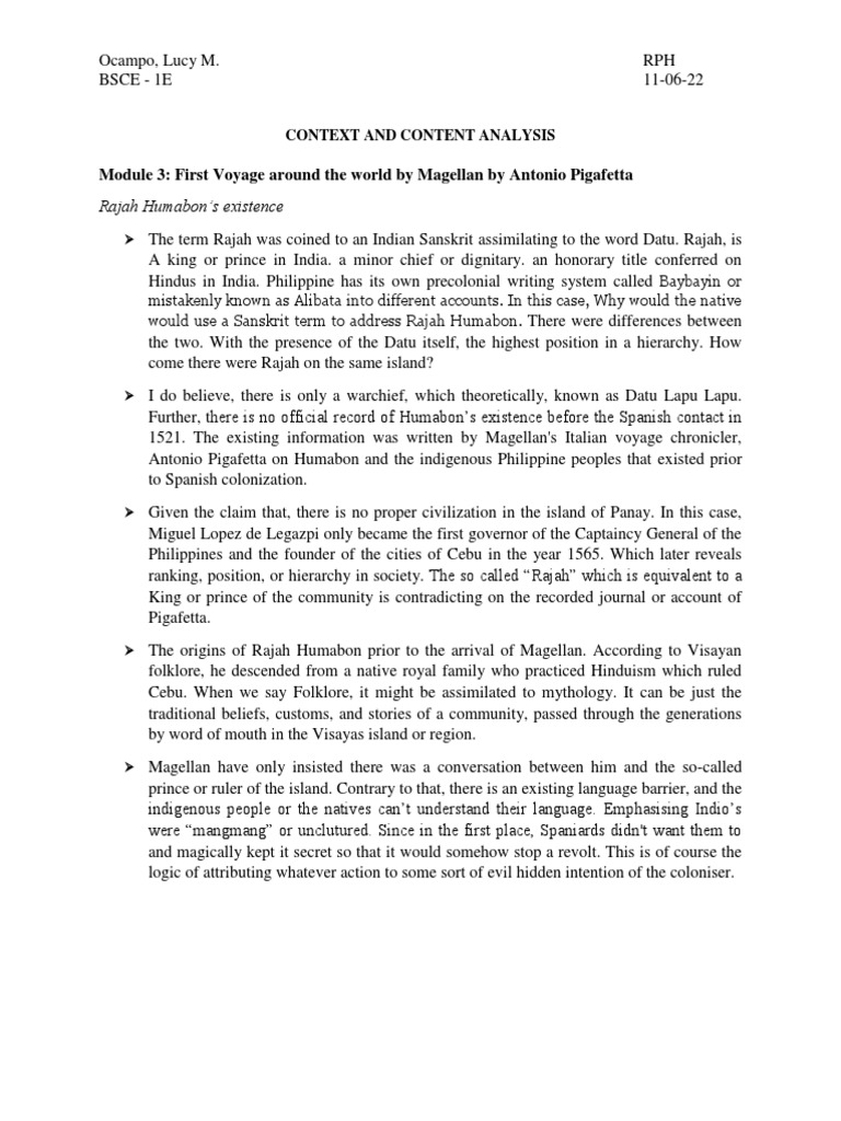 Module 3: First Voyage Around The World by Magellan by Antonio Pigafetta | PDF | Philippines