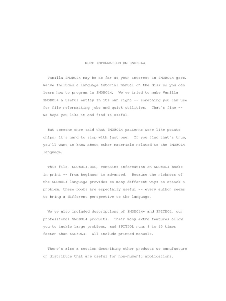 Snobol 4 | PDF | Dos | Operating System