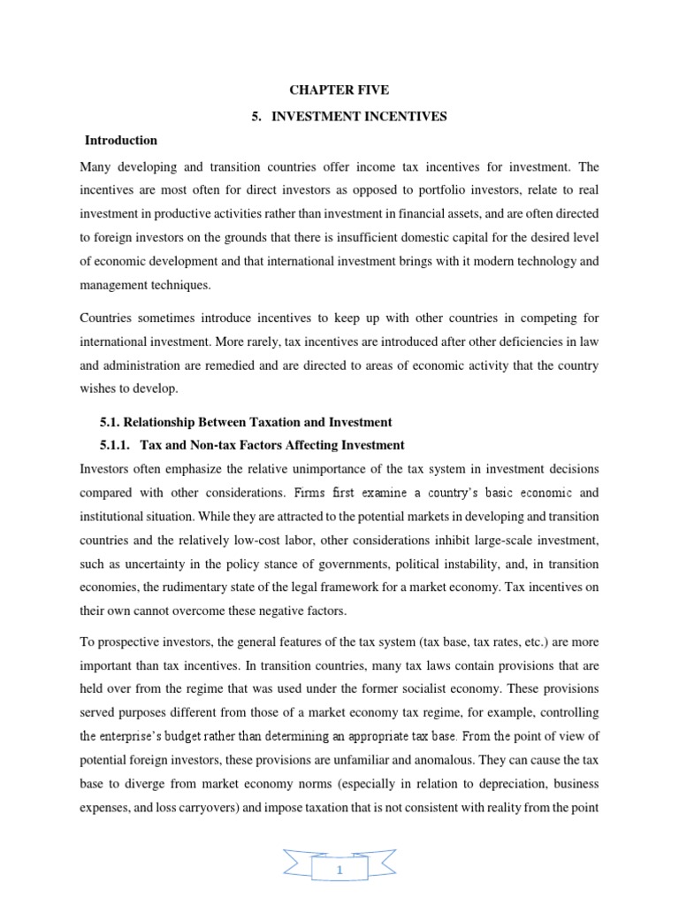 Chapter Five 5. Investment Incentives | PDF | Taxes | Tax Deduction