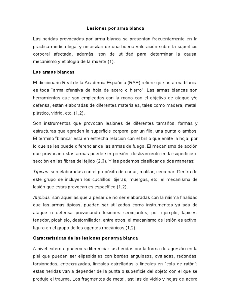 Lesiones Por Arma Blanca: Típicas: Son Elaboradas Con El Propósito de ...