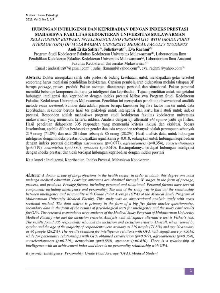 Relationship Between Intelligence and Personality With Grade Point ...