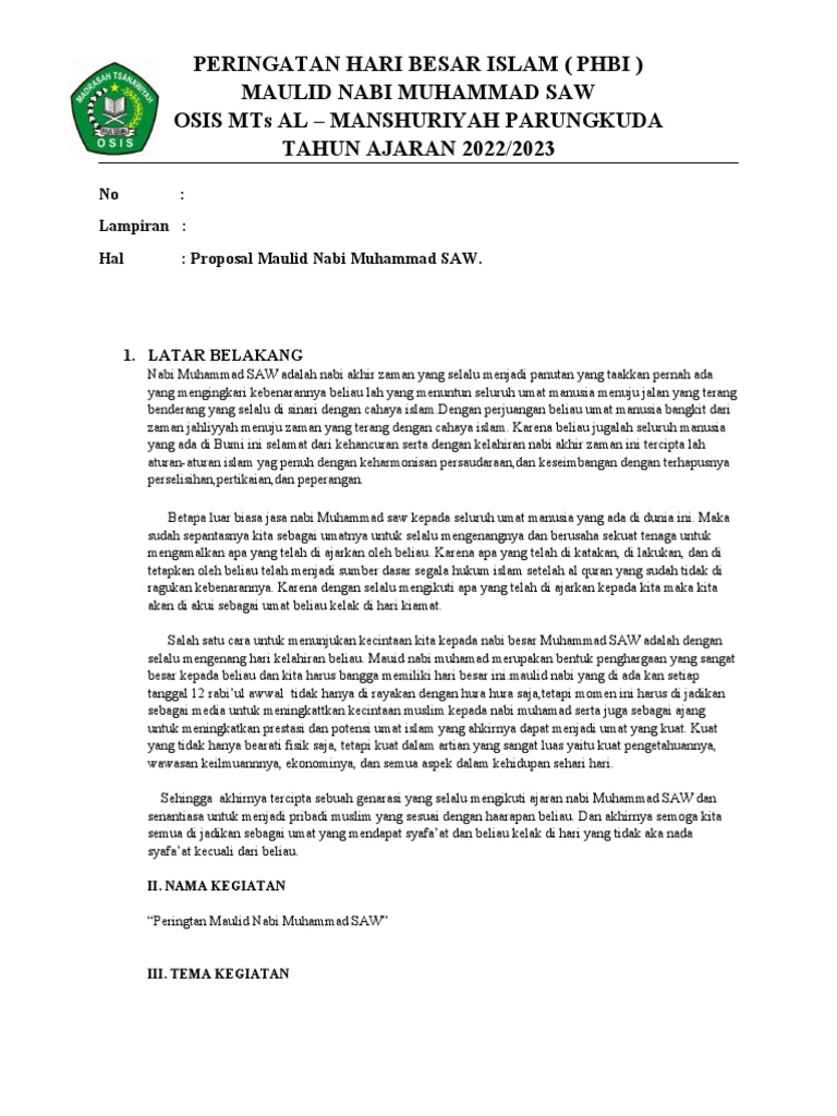 Proposal Maulid Osis MTS | PDF