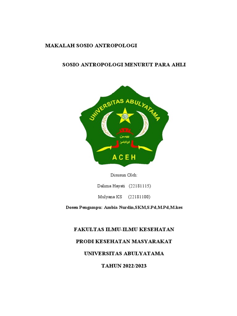 Definisi Sosio Antropologi Menurut Ahli | PDF
