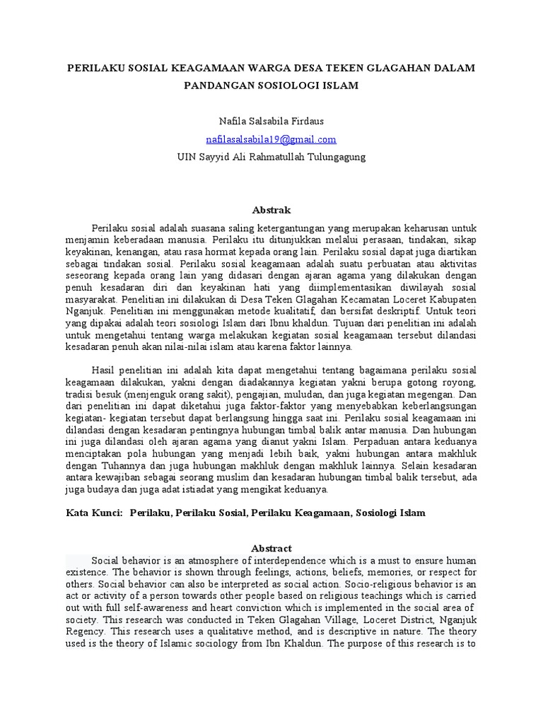 UAS SOSIOLOGI ISLAM - Nafila Salsabila Firdaus - 126309201011 - SA-5A | PDF