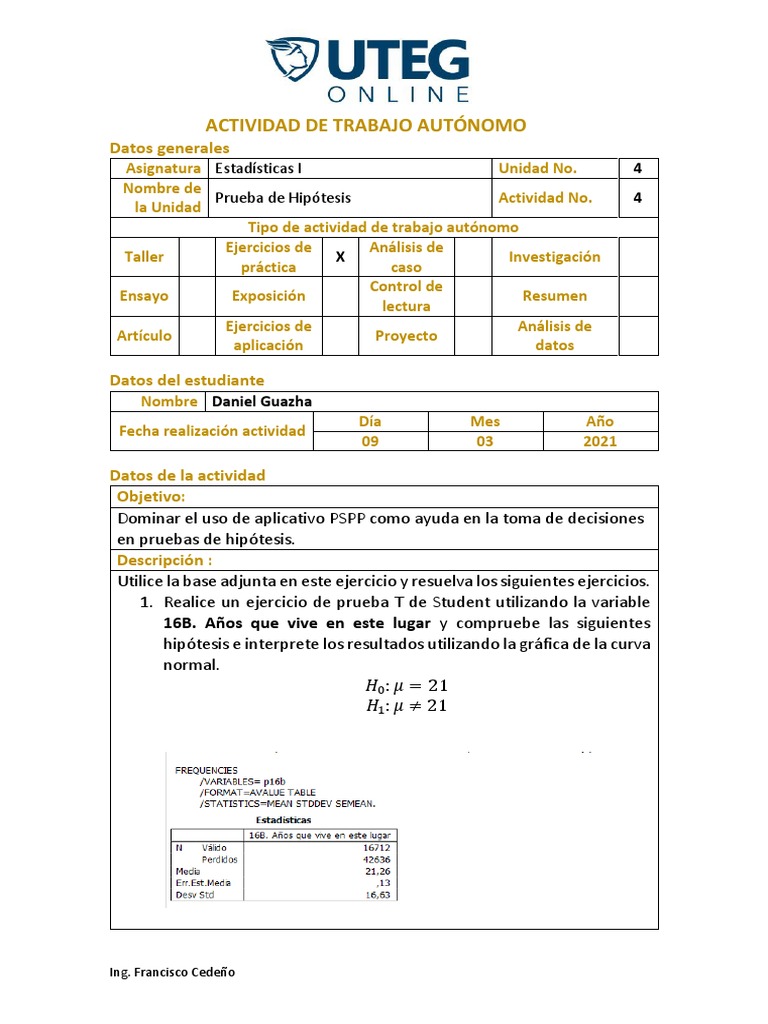 Daniel Guazha Taller 4 | PDF | Prueba de ji cuadrado | Pruebas