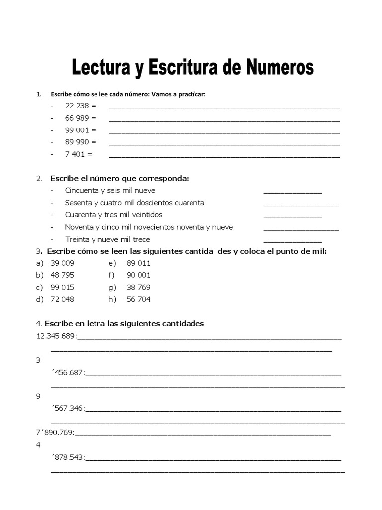Escribe Cómo Se Lee Cada Número: Vamos A Practicar | PDF