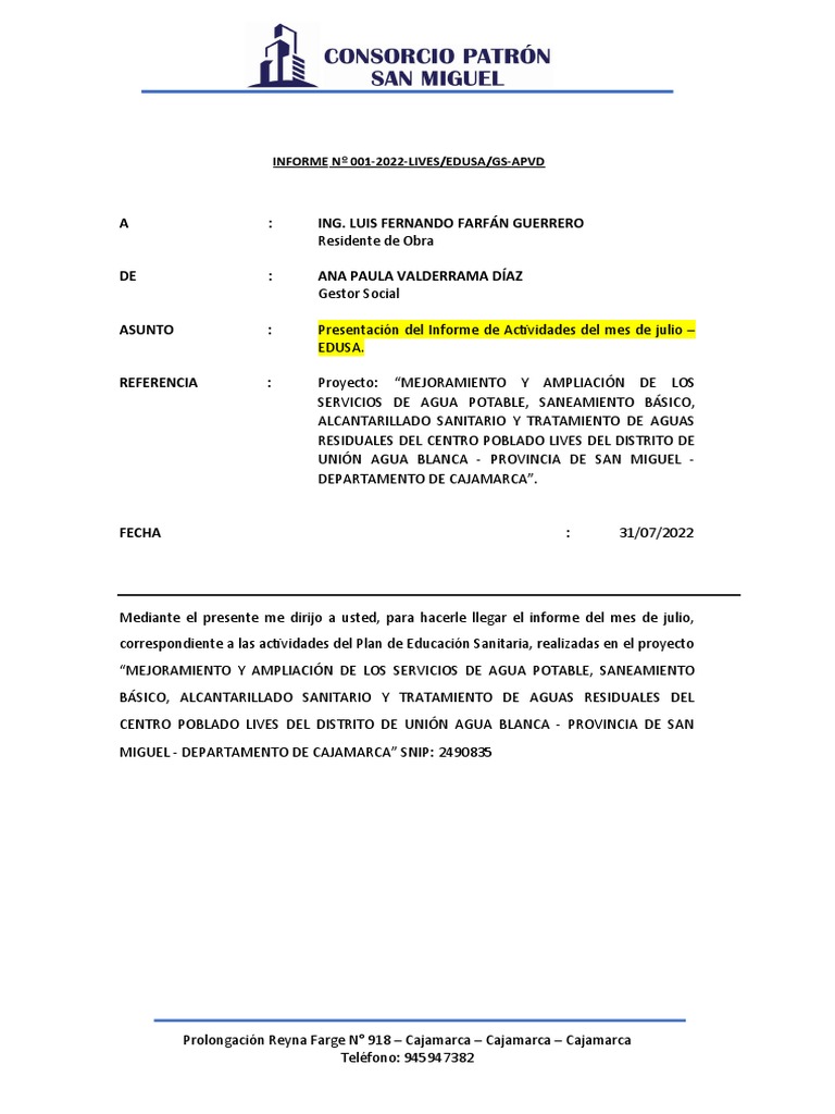 Carta Plan de Trabajo 001 | PDF