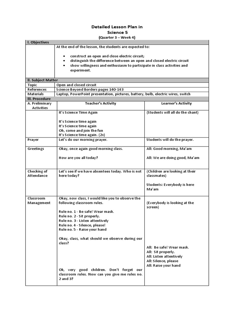 DLP - Science 5 CloseOpen | PDF | Switch | Incandescent Light Bulb