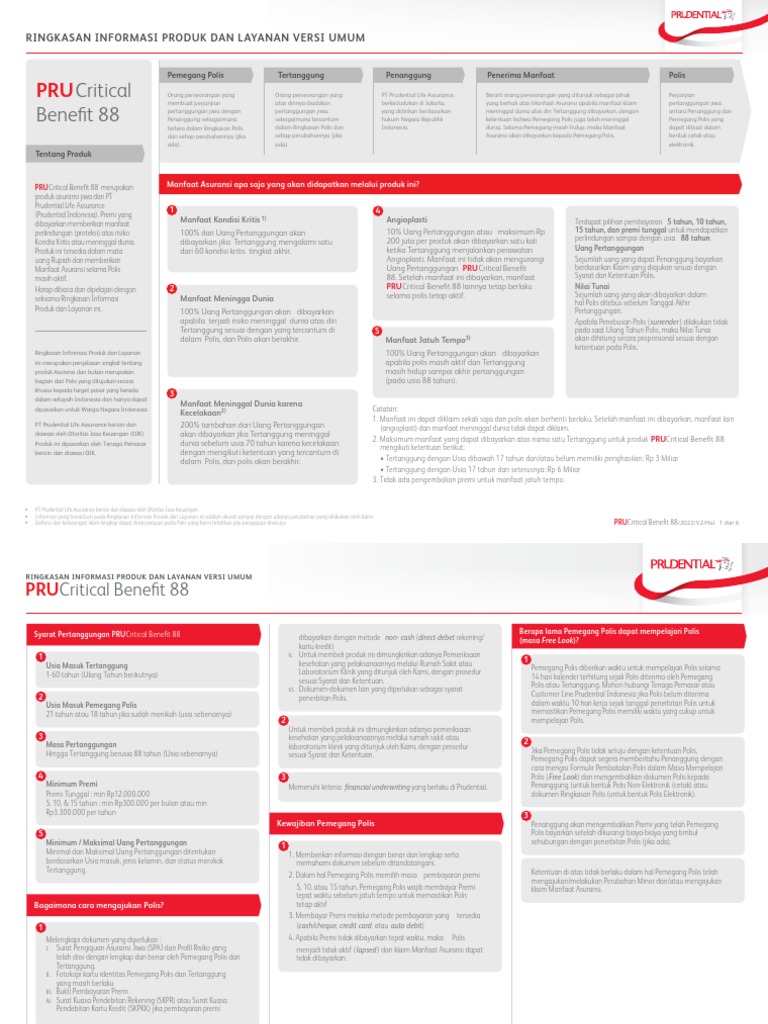 Product Summary PRU Critical Benefit 88 210202 | PDF