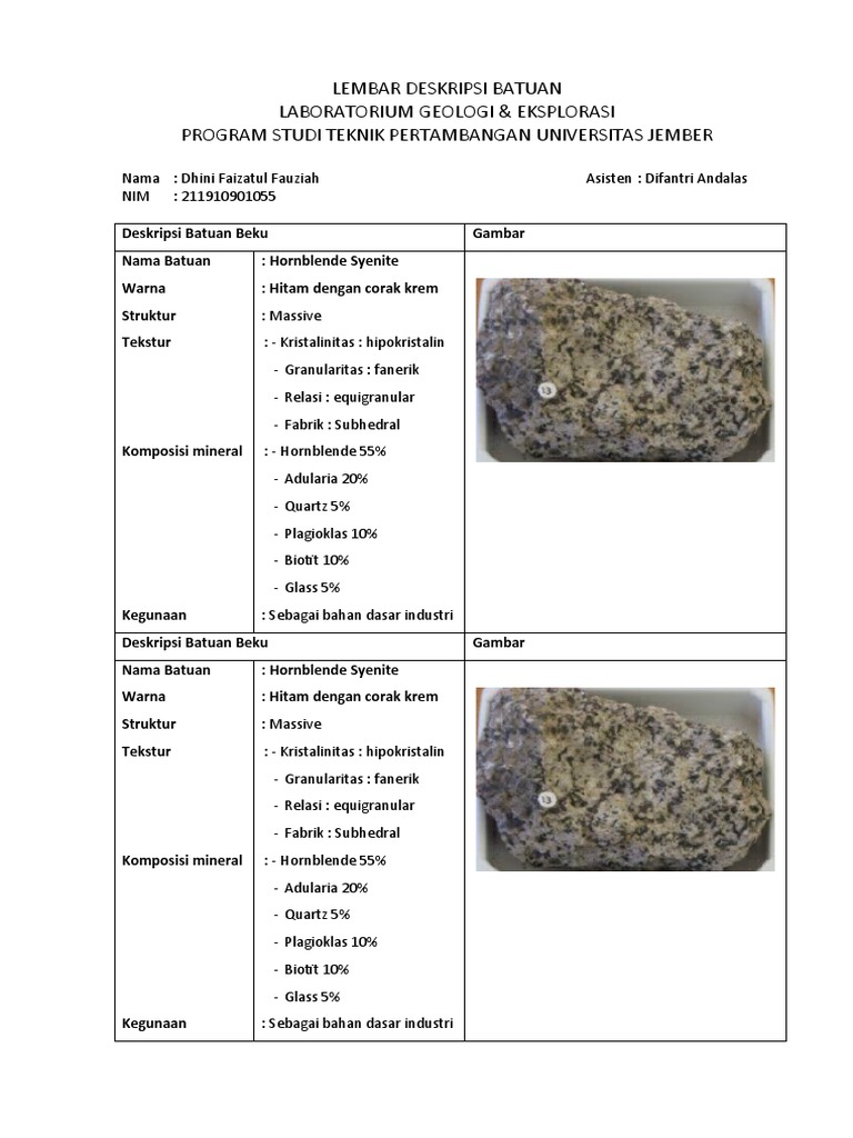 Lembar Deskripsi Batuan Beku | PDF