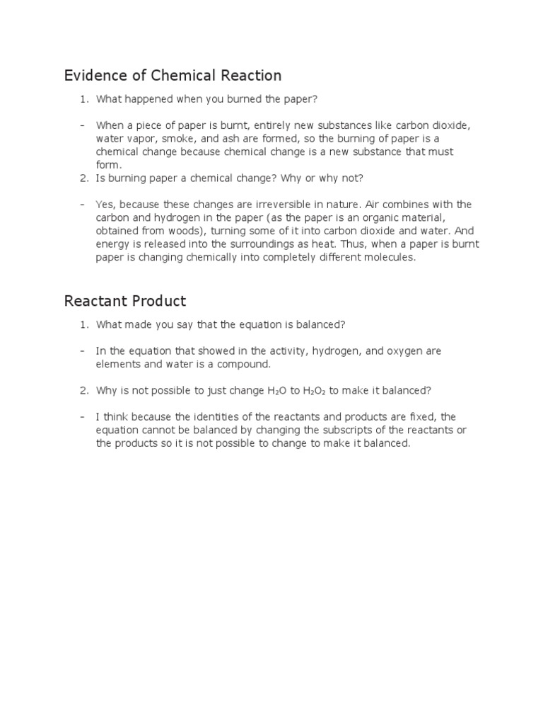 Evidence of Chemical Reaction | PDF