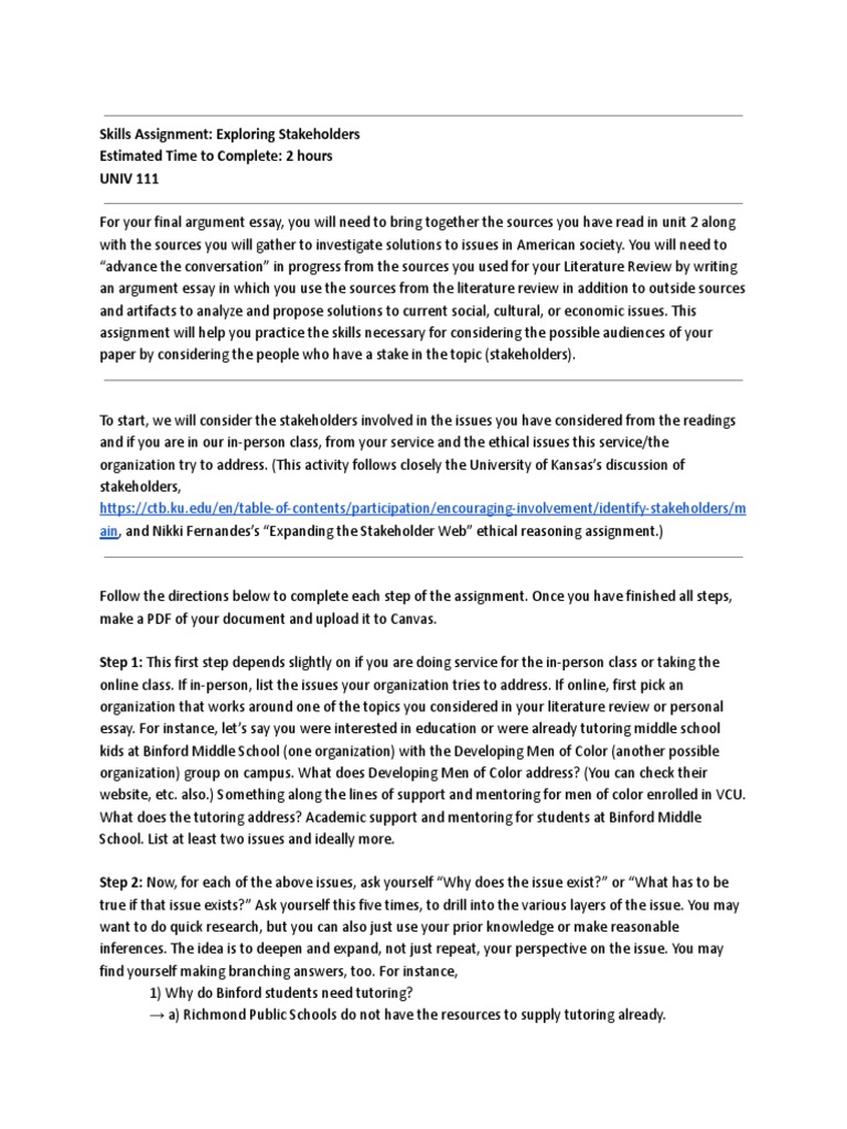 Skills Assignment: Exploring Stakeholders | PDF