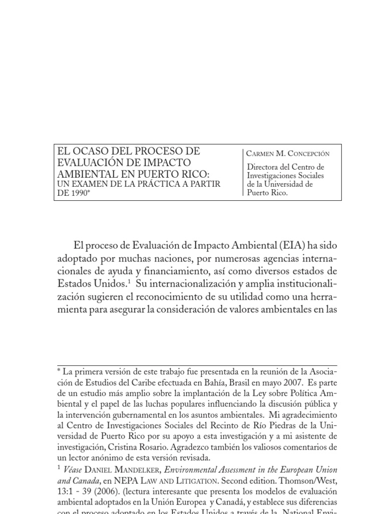 El Ocaso Del Proceso de Evaluacion de Impacto Ambiental en PR | PDF ...