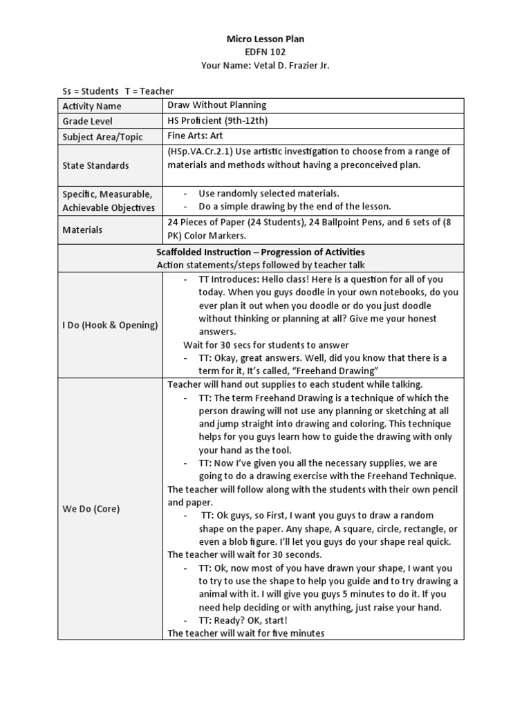 Micro Lesson Plan Example - Proficient Highschool Art | PDF | Drawing ...