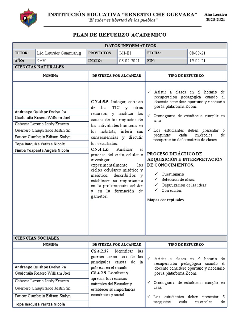 9 Av Plan Refuerzo CCNN-CCSS | PDF