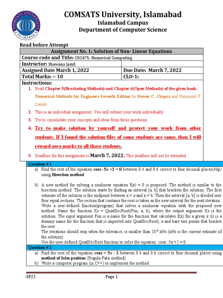 Assignment 01 - SP22 | PDF | Mathematics | Elementary Mathematics