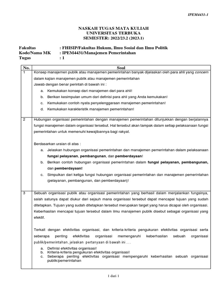 Soal Ipem4431 tmk1 1 | PDF Soal Ipem4431 tmk1 1 | PDF